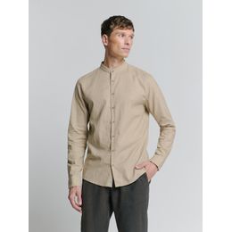 Langarmhemd NO EXCESS "NO EXCESS Leinenhemd", Herren, Gr. L, Normalgr&ouml;&szlig;en, beige (sand), 55% Leinen, 45% Baumwolle, regular fit, Hemden