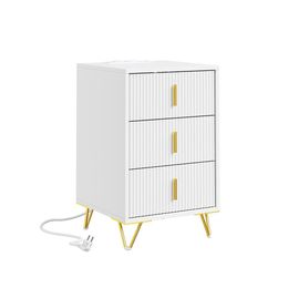 sobuy NACHTTISCH mit integrierten Steckdosen FBT115-L-E-W