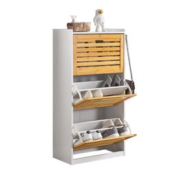 sobuy SCHUHSCHRANK Wei&szlig;-Natur