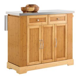sobuy K&Uuml;CHENINSEL auf Rollen, Bambus, 107x92,5x(46&ndash;71) cm