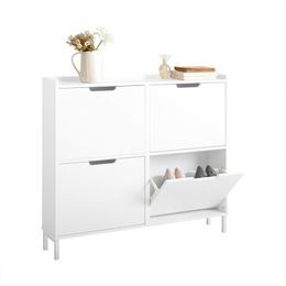 sobuy SCHUHKIPPER mit 4 Klappen, Schuhschrank schmal, 100x91x19cm Wei&szlig;