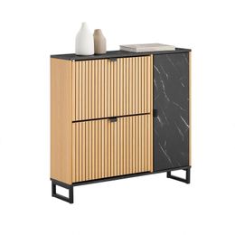 sobuy SCHUHSCHRANK Schmal, Holzoptik & Schwarz mit Marmor