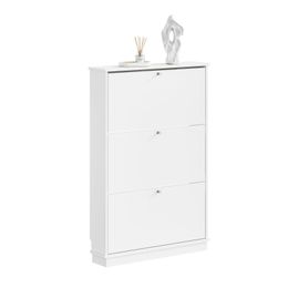 sobuy SCHUHSCHRANK schmal mit 3 Klappen, Wei&szlig; 76x18x113cm