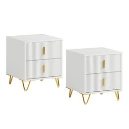 sobuy NACHTTISCH 2er Set, Beistelltisch mit 2 Schubladen, Wei&szlig; 40x47x40cm