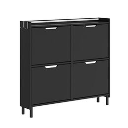 sobuy SCHUHSCHRANK 4 T&uuml;ren Schwarz 100x19x93cm Modern