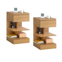 sobuy NACHTTISCH 2er Set, Beistelltisch Natur 39x39x65 cm