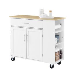 sobuy K&Uuml;CHENINSEL mit Arbeitsplatte Rollbarer, Wei&szlig; 99x85x40 cm