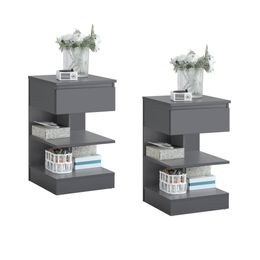 sobuy NACHTTISCH 2er Set, Beistelltisch Grau 39x39x65 cm