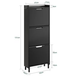 sobuy SCHUHSCHRANK 3 T&uuml;ren Schwarz 50x19x131cm Modern