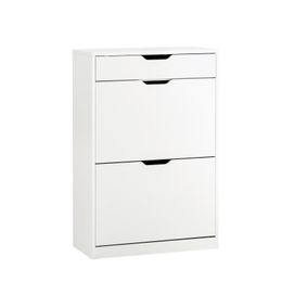sobuy SCHUHSCHRANK mit 2 Klappen und 1 Schublade, Wei&szlig; 60x90x30cm