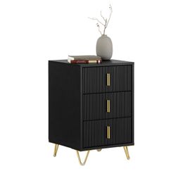 sobuy NACHTTISCH mit 3 Schubladen, Schwarz, 40x63x40cm