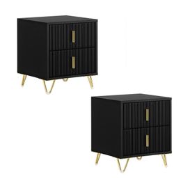 sobuy NACHTTISCH 2er Set, Beistelltisch mit 2 Schubladen, Schwarz, 40x47x40cm