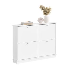 sobuy SCHUHSCHRANK schmal mit 4 Klappen, Wei&szlig; 105&times;18&times;78cm