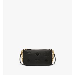 MCM Aren Umh&auml;ngetasche aus Leder mit Kette und Maxi-Monogramm MYZFSTA01BK001