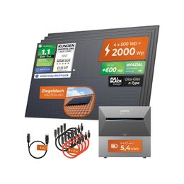 Solarway&reg; 2000Wp / 800W / 5,4kWh Balkonkraftwerk mit Speicher komplett Steckdose - 5,4kWh Anker SOLIX 3 PRO Speicher - Solaranlage Komplettset - 500W Solarmodule & Anker Speicher & Zubeh&ouml;r