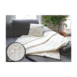 MCW Set Kuscheldecke + Deko-Kissen Schnee, Wohndecke Sofadecke Zierkissen+F&uuml;llung, flauschig Pailletten
