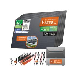 Solarway&reg; All In One Balkonkraftwerk mit Speicher 3560W komplett Steckdose - 5,4 kWh Anker SOLIX 3 PRO Speicher - Solaranlage Komplettset - 445W bifaziale Solarmodule & Anker Speicher & Zubeh&ouml;r