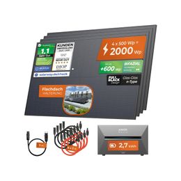 Solarway&reg; All In One Balkonkraftwerk mit Speicher 2000W komplett Steckdose - 2,7 kWh Anker Solix 3 PRO Speicher - Solaranlage Komplettset - 500W bifaziale Solarmodule & Anker Speicher & Zubeh&ouml;r