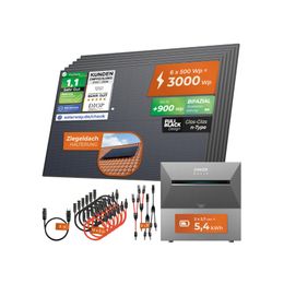 Solarway&reg; All In One Balkonkraftwerk mit Speicher 3000W komplett Steckdose - 5,4 kWh Anker Solix 3 PRO Speicher - Solaranlage Komplettset - 500W bifaziale Solarmodule & Anker Speicher & Zubeh&ouml;r