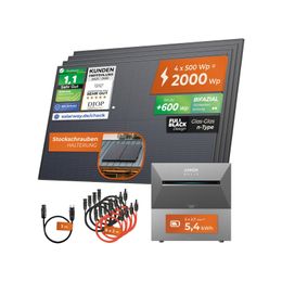 Solarway&reg; 2000Wp / 800W / 5,4kWh Balkonkraftwerk mit Speicher komplett Steckdose - 5,4kWh Anker SOLIX 3 PRO Speicher - Solaranlage Komplettset - 500W Solarmodule & Anker Speicher & Zubeh&ouml;r