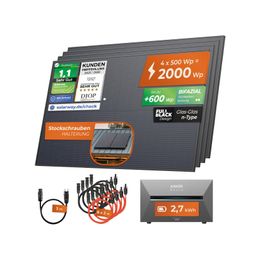 Solarway&reg; All In One Balkonkraftwerk mit Speicher 2000W komplett Steckdose - 2,7 kWh Anker Solix 3 PRO Speicher - Solaranlage Komplettset - 500W bifaziale Solarmodule & Anker Speicher & Zubeh&ouml;r