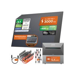 Solarway&reg; All In One Balkonkraftwerk mit Speicher 3000W komplett Steckdose - 5,4 kWh Anker Solix 3 PRO Speicher - Solaranlage Komplettset - 500W bifaziale Solarmodule & Anker Speicher & Zubeh&ouml;r