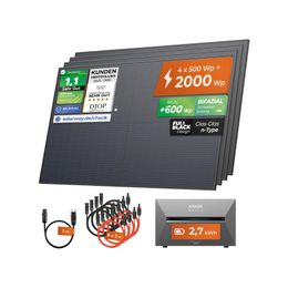 Solarway&reg; All In One Balkonkraftwerk mit Speicher 2000W komplett Steckdose - 2,7 kWh Anker Solix 3 PRO Speicher - Solaranlage Komplettset - 500W bifaziale Solarmodule & Anker Speicher & Zubeh&ouml;r