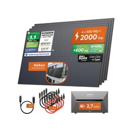 Solarway&reg; All In One Balkonkraftwerk mit Speicher 2000W komplett Steckdose - 2,7 kWh Anker Solix 3 PRO Speicher - Solaranlage Komplettset - 500W bifaziale Solarmodule & Anker Speicher & Zubeh&ouml;r