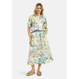 Kurzarmbluse Milano Italy, Damen, Gr. 40, light blau print, Web, Material: 100% Baumwolle, bedruckt, regular fit normal, hoch geschlossener Ausschnitt, eingesetzt elastischer Bund, Blusen, aus Baumwolle