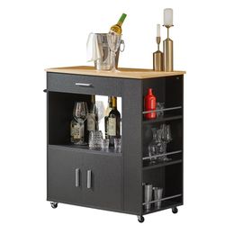 sobuy K&uuml;chenwagen, Schwarz, Holzwerkstoff, 82x88x46 cm, Esszimmer, Servierwagen