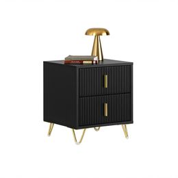 sobuy Nachttisch, Schwarz, Holzwerkstoff, Metall, 2 Schubladen, 40x47x40 cm, Schlafzimmer, Nachttische
