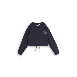 Tom Tailor M&auml;dchen Cropped Sweatshirt mit Print, blau, Uni, Gr. 152