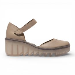Fly London Damen-Keilsandalen BISO305FLY aus taupefarbenem Wildleder