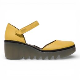 Fly London Damen-Keilsandalen BISO305FLY aus gelbem Wildleder