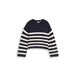 Tom Tailor M&auml;dchen Cropped Strickpullover mit Streifenmuster, blau, Gestreift, Gr. 152