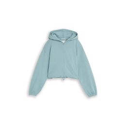 Tom Tailor M&auml;dchen Cropped Hoodie Sweatjacke mit Kordelzug, gr&uuml;n, Uni, Gr. 152