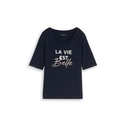 Tom Tailor Damen Slim Fit T-Shirt mit Print, blau, Uni, Gr. XXL