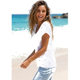 Beach Time Damen V-Shirt wei&szlig;, Gr&ouml;&szlig;e 32/34