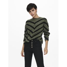 Strickpullover Only "ONLELIZA L/S PULLOVER KNT NOOS", Damen, Gr. XS, schwarz (lizard detail:w, schwarz), Strick, Obermaterial: 81% Polyacryl, 19% Polyester, gestreift, gerade normal, Rundhals, Strickb&uuml;ndchen, Pullover Strickpullover, Kunstfaser, regular fit