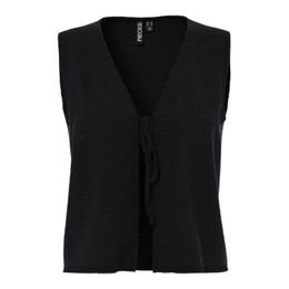 Strickweste Pieces "PCBREE SL TIE KNIT VEST NOOS BC", Damen, Gr. XS, schwarz, Strick, Obermaterial: 80% Polyester, 20% Nylon, unifarben, regular fit normal, V-Ausschnitt, Westen Strickweste, mit Bindeband