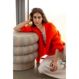 Cardigan SENSES.THE LABEL, Damen, Gr. XS/S, orange (iconic orange), Material: 67% Polyacryl, 14% Polyester, 12% Polyamid, 7% Elasthan, unifarben, oversize normal, tiefer V-Ausschnitt, eingesetzt Rippb&uuml;ndchen, Strickjacken, in weicher Haptik