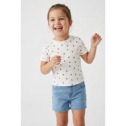 T-Shirt KIDS Only "KOGBELLA LIFE SHORT AOP S/S TOP JRS NOOS", M&auml;dchen, Gr. 110/116, cloud dancer aop:strawberries, Feinripp, Obermaterial: 95% Baumwolle, 5% Elasthan, Minimalmuster, bedruckt, figurbetont taillenbedeckt, Rundhals, Shirts T-Shirt