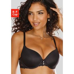 Schalen-BH Lascana, Damen, Gr. 70, Cup F, schwarz, Spitze, Obermaterial: 86% Polyamid, 8% Polyester, 6% Elasthan, BHs Schalen-BH, mit B&uuml;gel und h&uuml;bschem Spitzenr&uuml;cken, sexy Dessous
