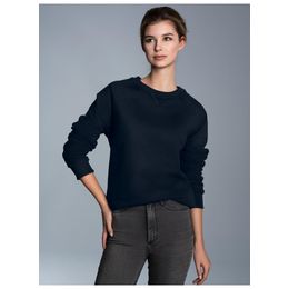 Sweatshirt TRIGEMA "TRIGEMA Sweatshirt mit angerauter Innenseite", Damen, Gr. 3XL, blau (navy), Sweatware, 70% Baumwolle, 30% Polyester, Basic, lang, Rundhals, Sweatshirts Sweatshirt