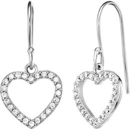 Paar Ohrhaken Engelsrufer "Herz", silber (silberfarben, kristallwei&szlig;, kristallwei&szlig;), Ohrringe, Damen, Silber 925 (Sterlingsilber), Made in Germany - mit Zirkonia (synth.)
