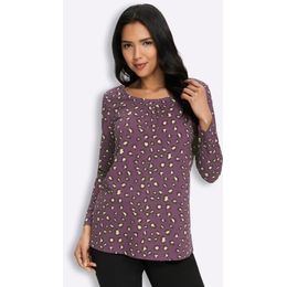 Langarmshirt Classic Basics "Druck-Shirt", Damen, Gr. 54, violett, schoko, bedruckt, 100% Baumwolle, gemustert, mehrfarbig, Rundhals, Shirts Langarmshirt