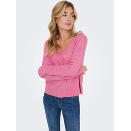 Jacqueline de Yong V-Ausschnitt-Pullover JDY "JDYELANORA L/S V-NECK PULLO. KNT NOOS", Damen, Gr. M, rosa (pink lemonade detail:melange), Strick, Obermaterial: 74% Polyacryl, 20% Nylon, 6% Elasthan, meliert, unifarben, figurumspielend h&uuml;ftlang, tiefer V-Ausschnitt, Rippb&uuml;ndchen, Pullover, mit leicht &uuml;berschnittenen Schultern