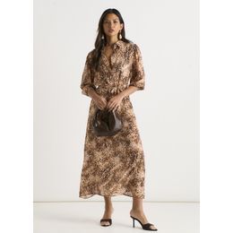 Braunes Hemd-Midikleid mit Tiermuster