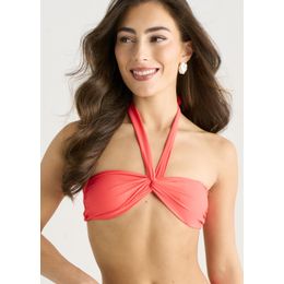 Orangefarbenes Neckholder-Bikini-Oberteil mit Twist-Front