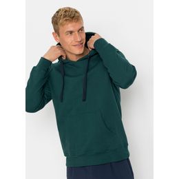 Hoodie bonprix "Hoodie aus reiner Baumwolle", Herren, Gr. 52/54 (L), gr&uuml;n (tiefgr&uuml;n), angeraute Sweatware, Obermaterial: 100% Baumwolle, unifarben, regular fit h&uuml;ftbedeckend, Rundhals, Rippb&uuml;ndchen, Sweatshirts Hoodie, Regular Fit, mit K&auml;ngurutasche, weich angeraute Innenseite